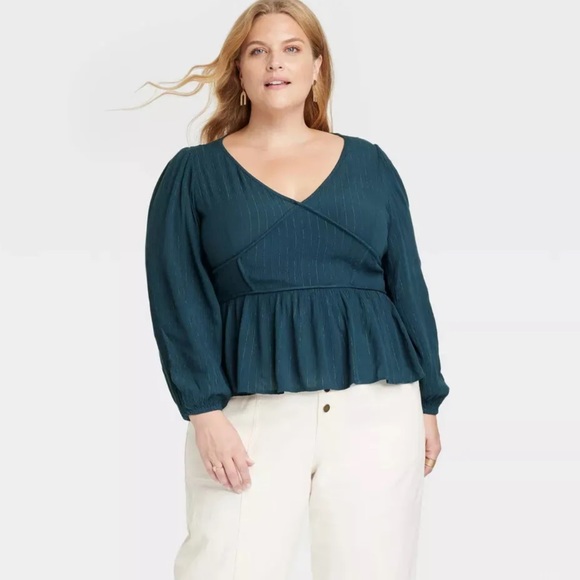 Knox Rose | Tops | Knox Rose Teal W Silver Threading Peplum Blouse Xl ...